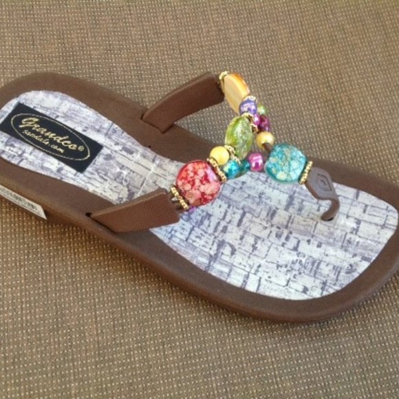 Grandco | Shoes | Closeout Jeweled Brown Marble Cork Sandals Grandco ...